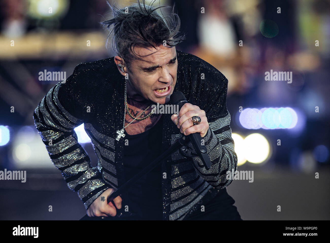 LONDON, ENGLAND: Robbie Williams performs on the Great Oak Stage at the ...