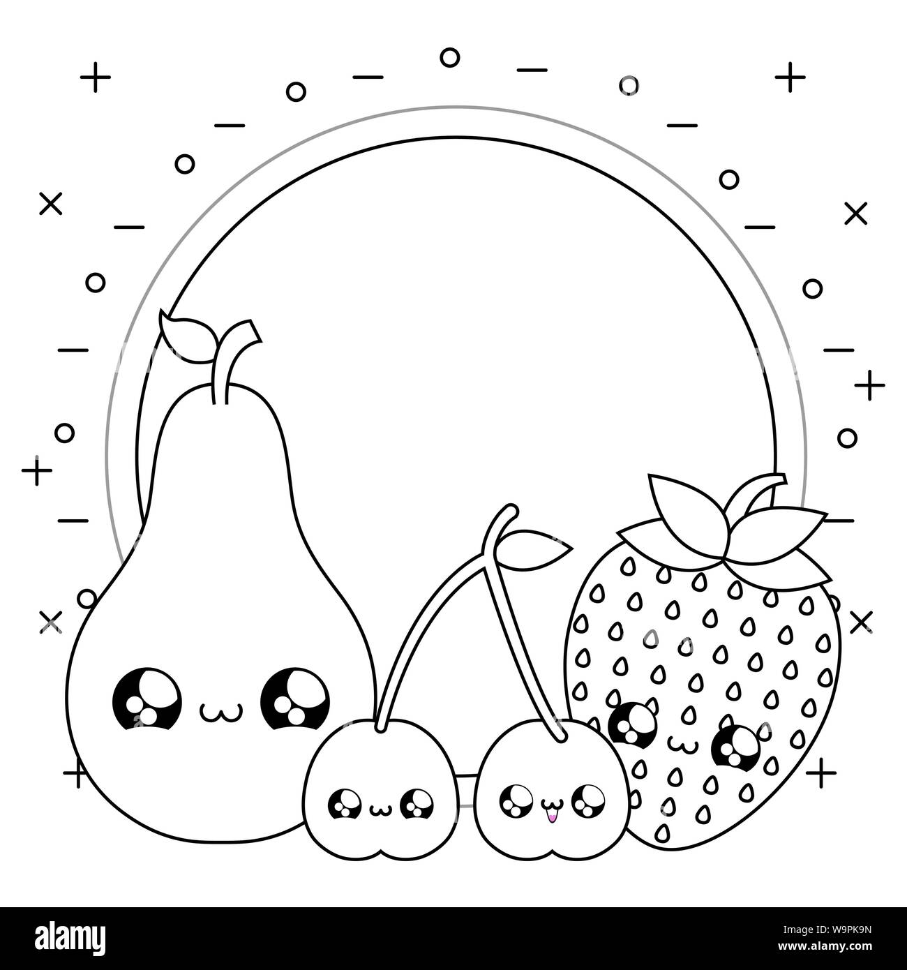 set of fresh fruits style kawaii vector illustration design Stock ...