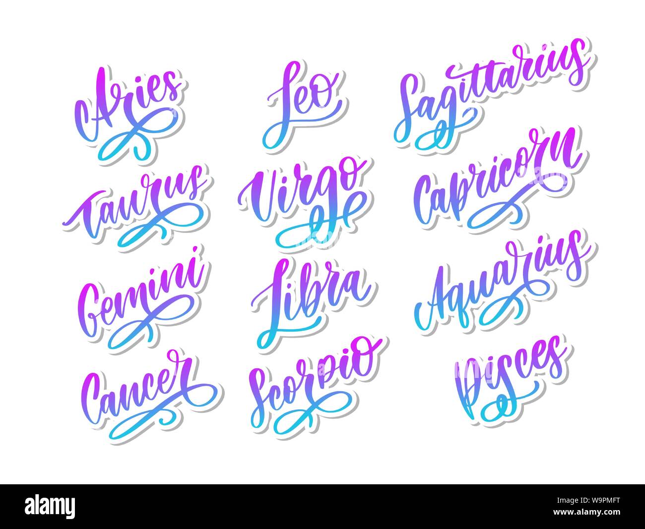 Zodiac lettering Vector Sign. Cartoon astrology text illustration ...