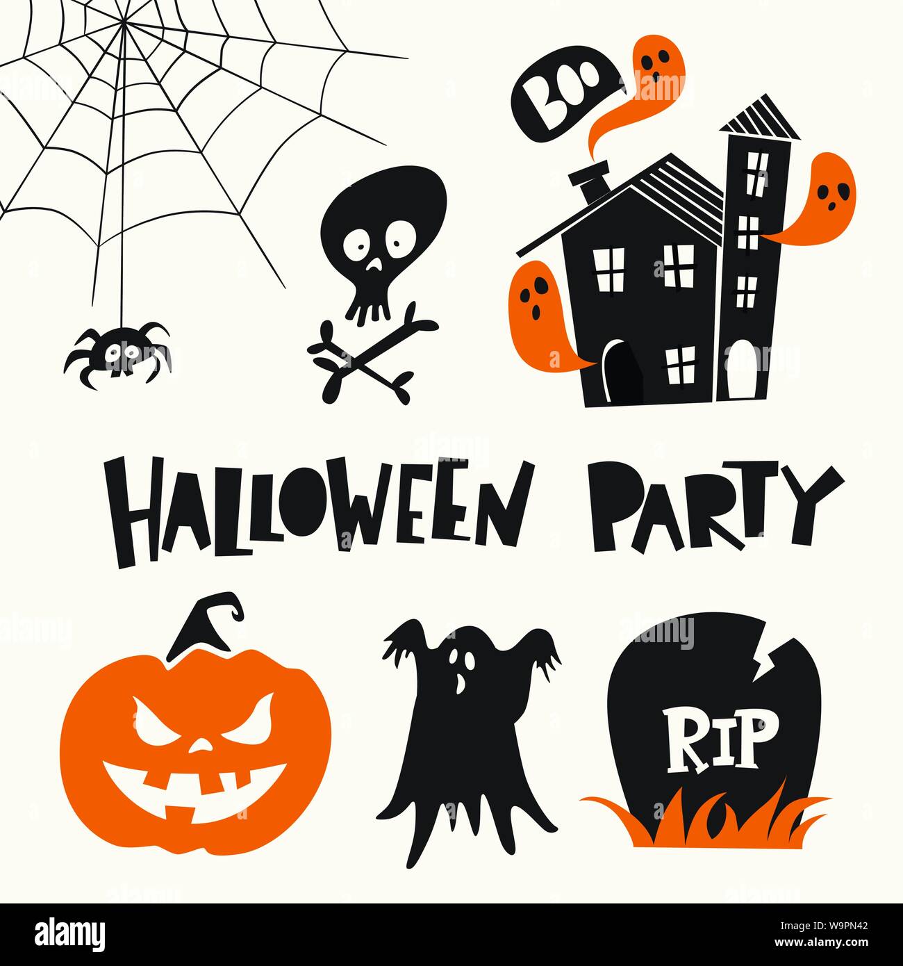 Halloween design elements with cute cartoon elements an dtext Stock ...