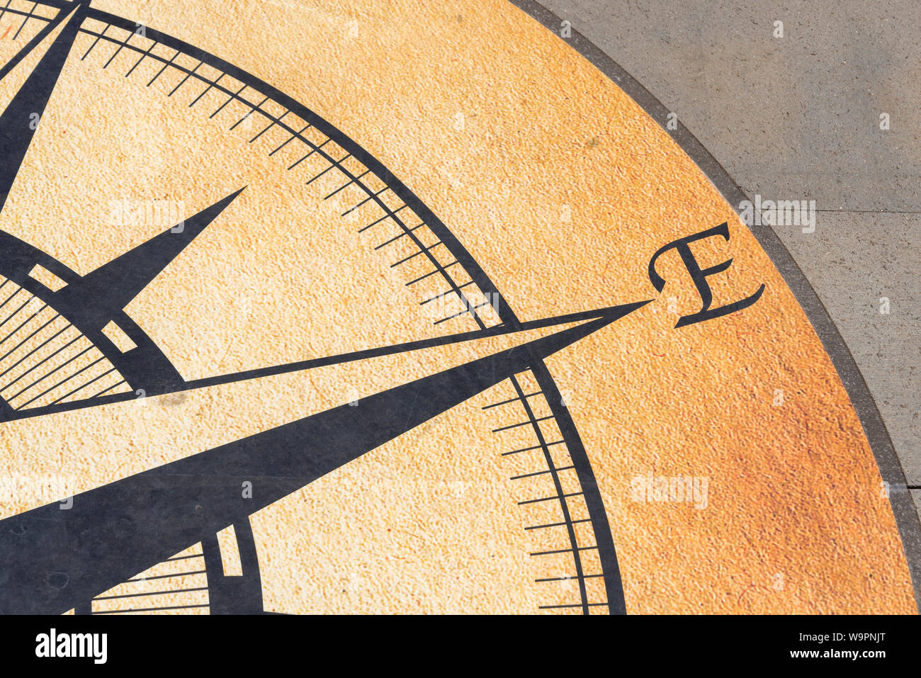 The compass is drawn on a concrete slab. The concept of the earth ...