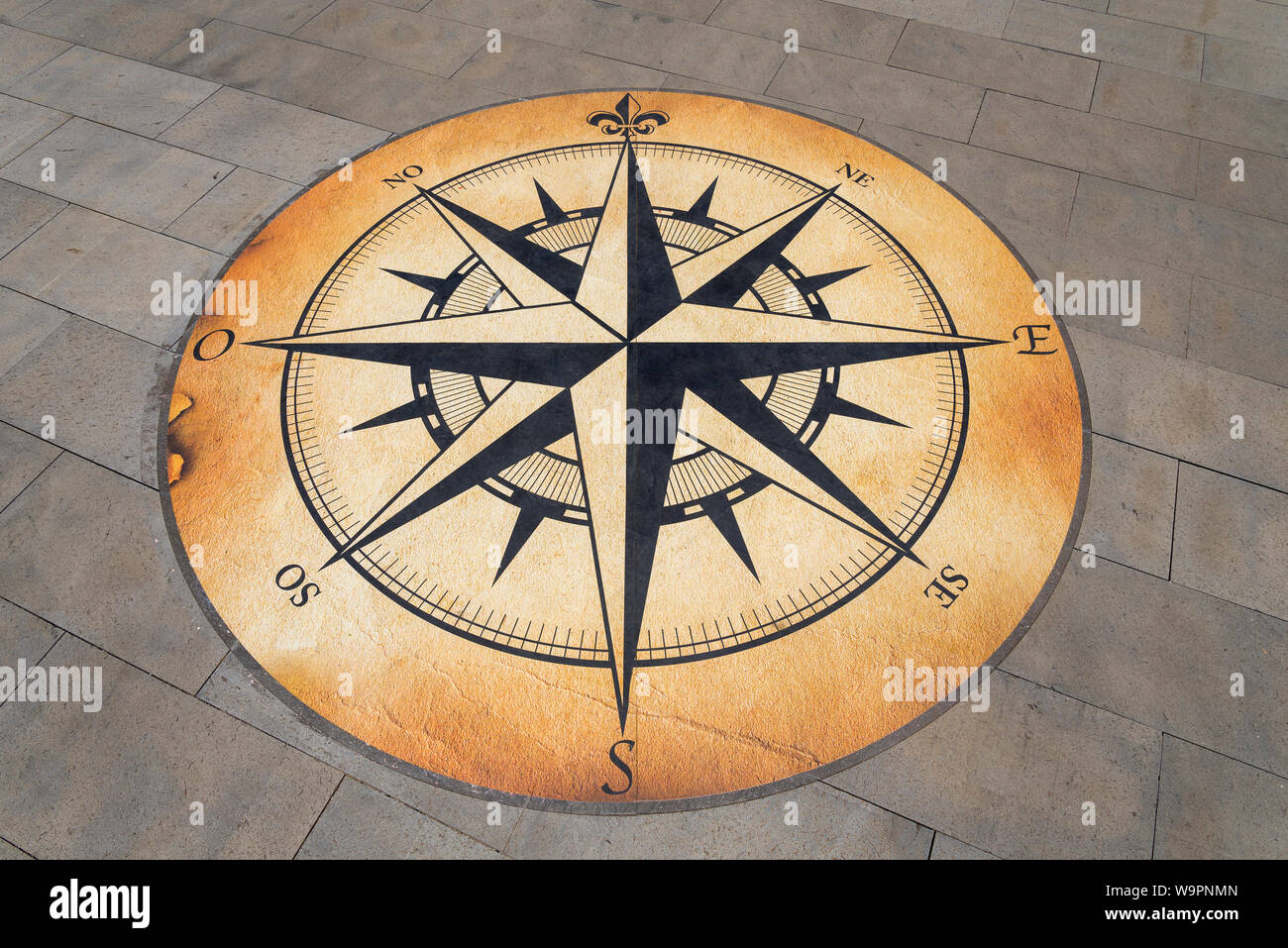 The compass is drawn on a concrete slab. The concept of the earth ...
