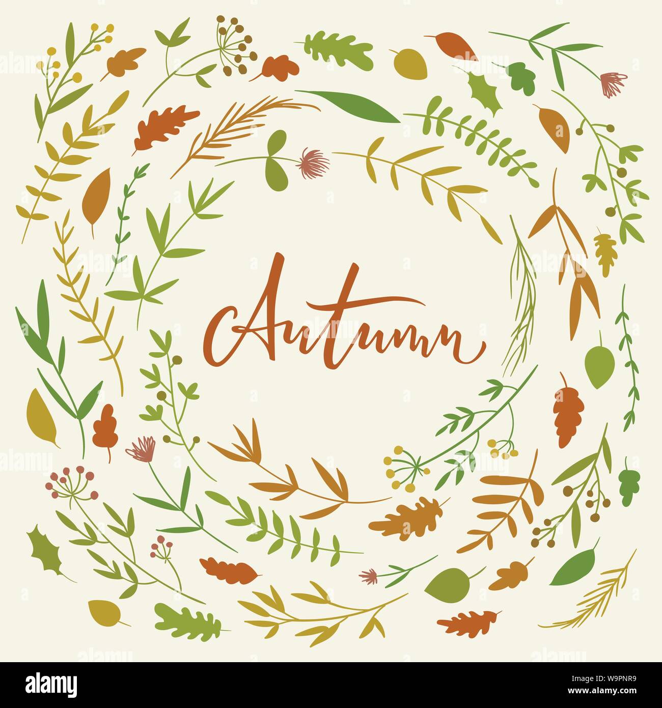Autumn background with lettering with flowers and leaves Stock Vector ...