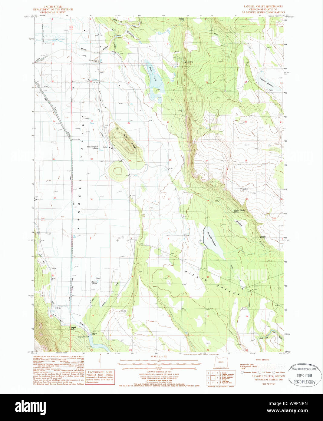 USGS Topo Map Oregon Langell Valley 280467 1988 24000 Restoration Stock ...