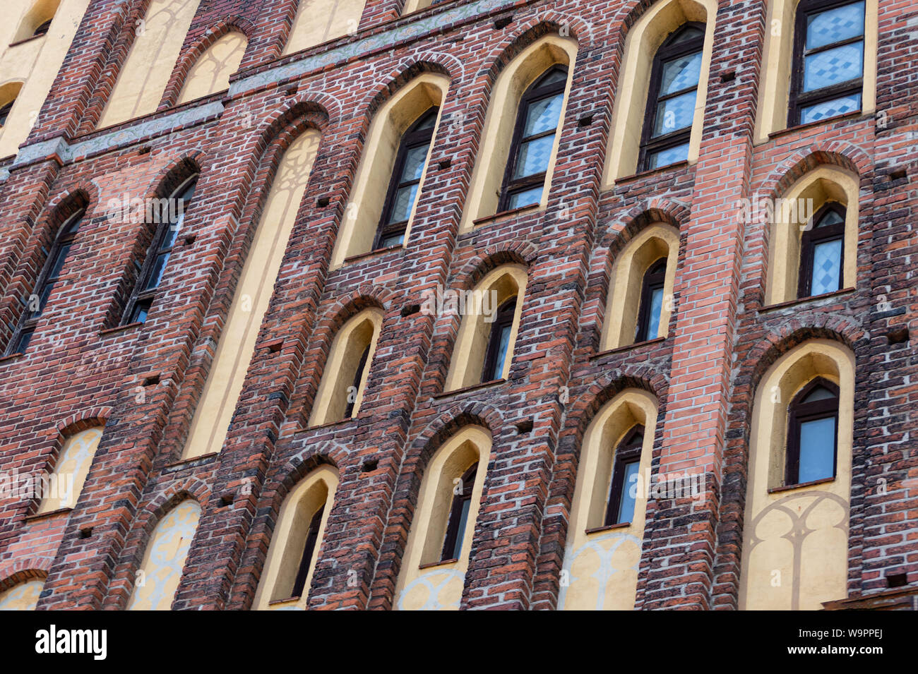 Architectural elements, vaults and windows of gothic cathedral. Red ...