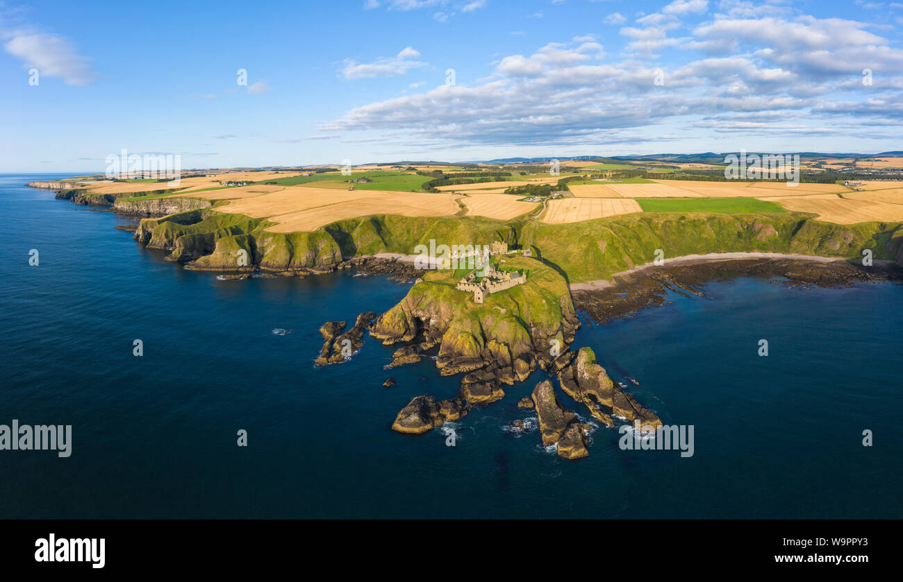 Aerial view of Dunnottar Castle a ruined medieval fortress located upon ...