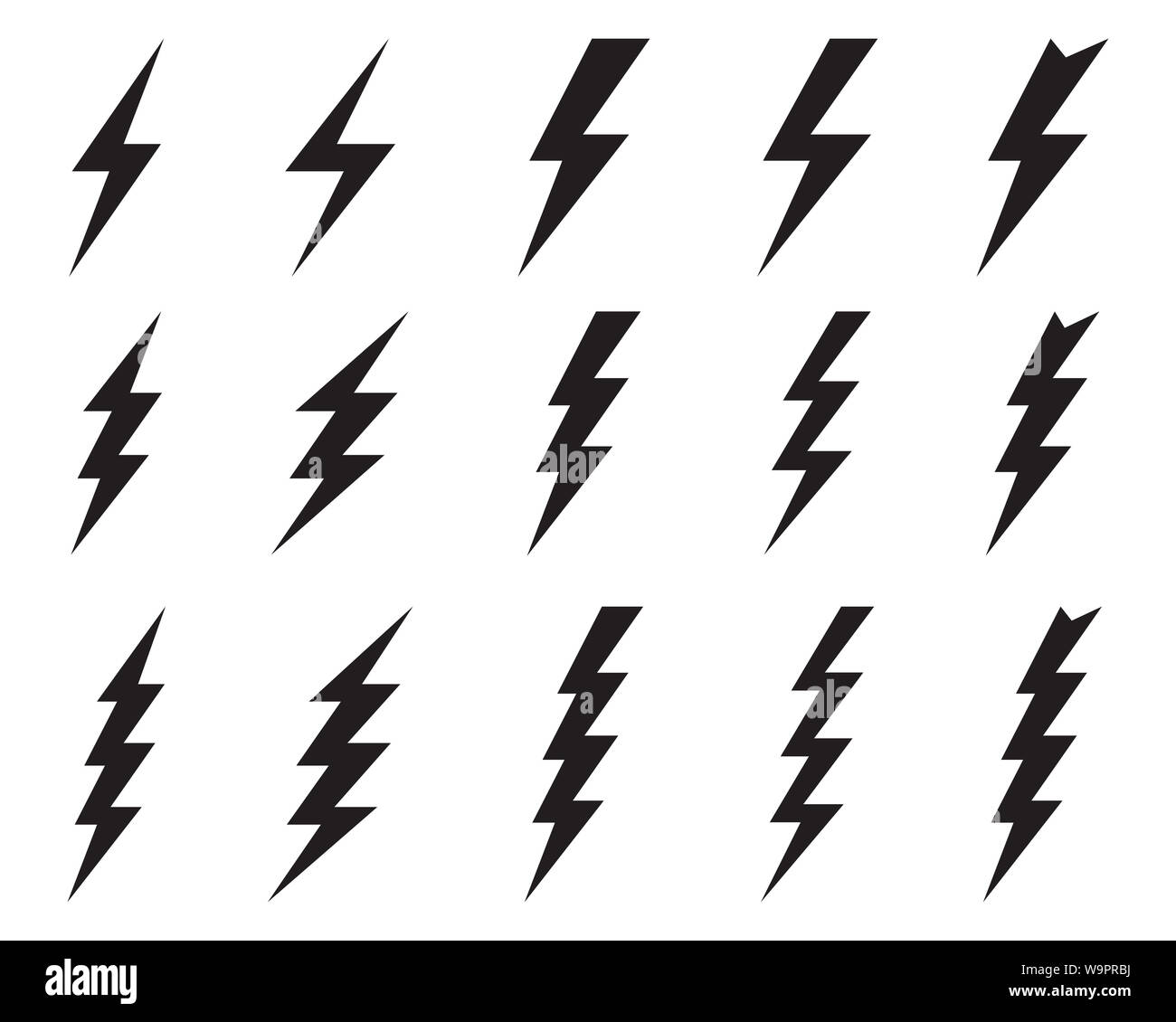 Black icons of thunder lighting on a white background Stock Photo - Alamy
