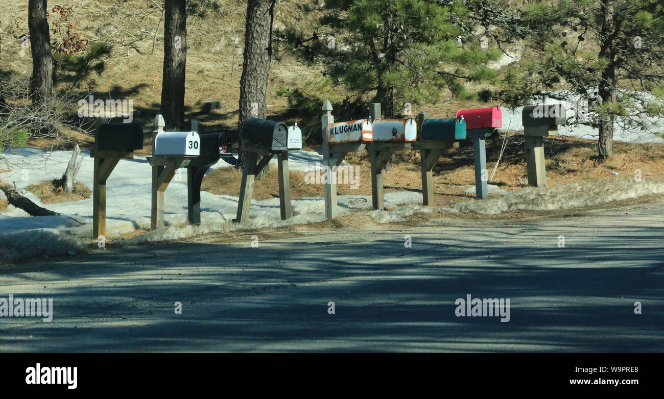 Line of mailboxes in Maine Stock Photo - Alamy