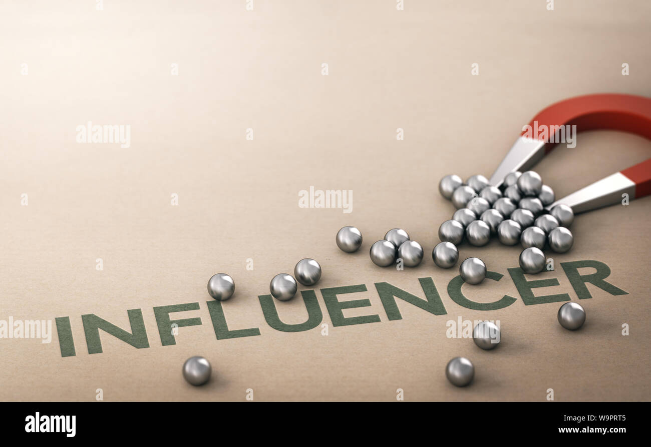 Horseshoe magnet attracting many spheres with a word printed on the ...