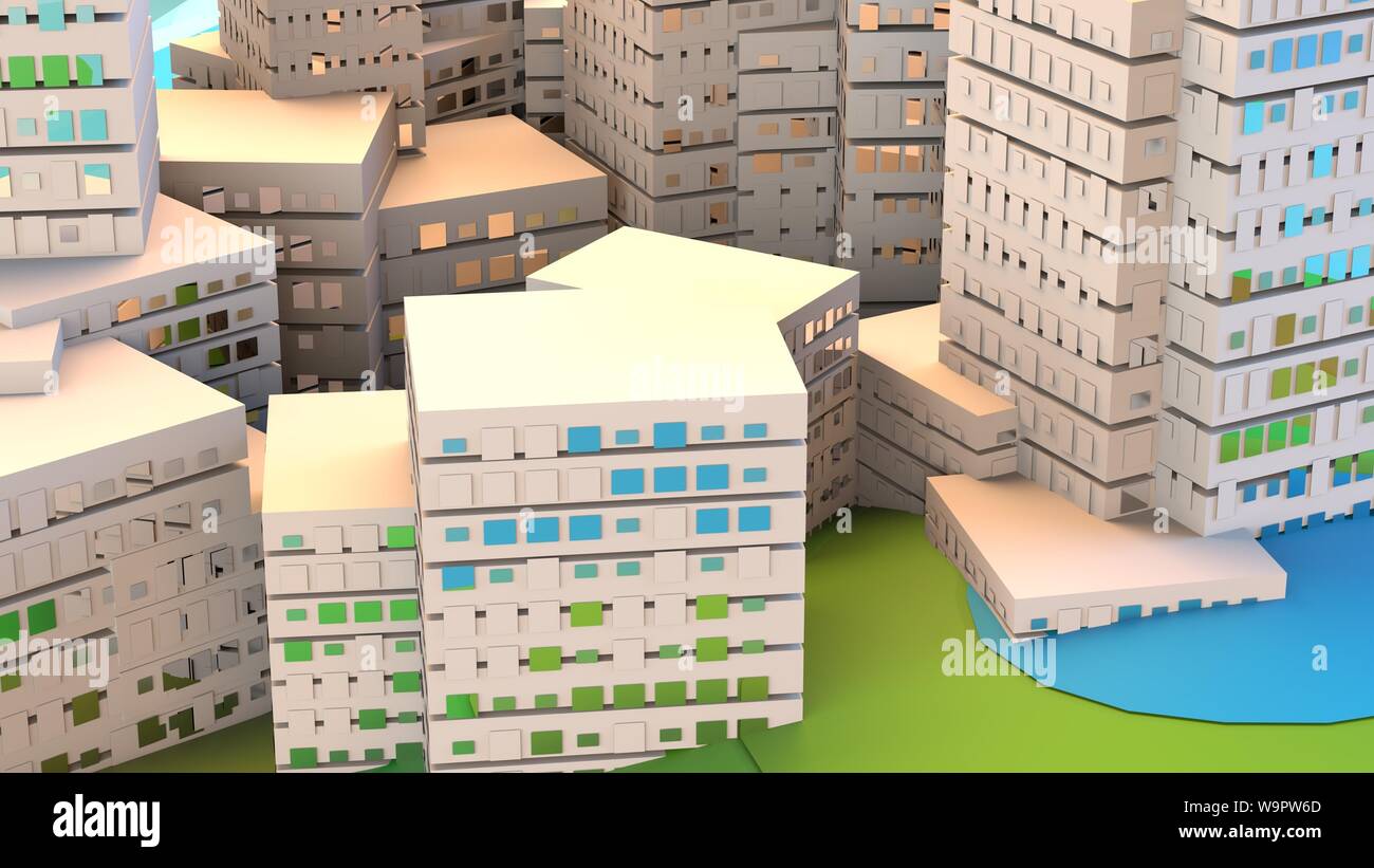 Cartoon stylised urban paradise child like charming vibrant colourful ...