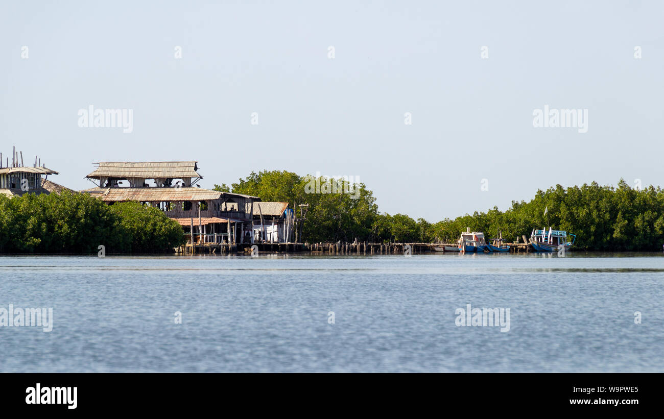 LAMIN, GAMBIA- JAN 5, 2014: Overview over the Lamin lodge, where boat ...