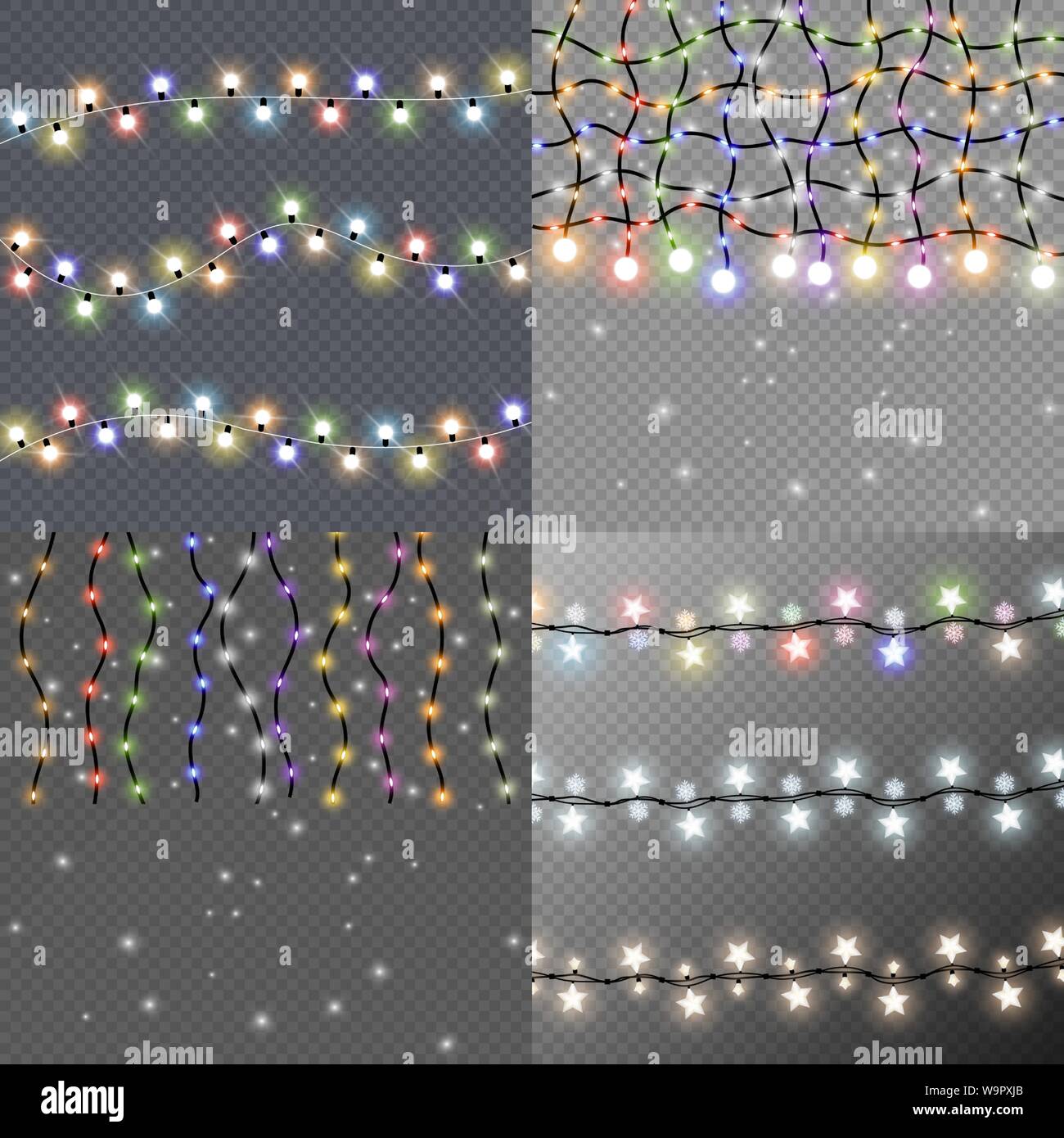 Set of christmas lights isolated realistic design elements.. Glowing ...