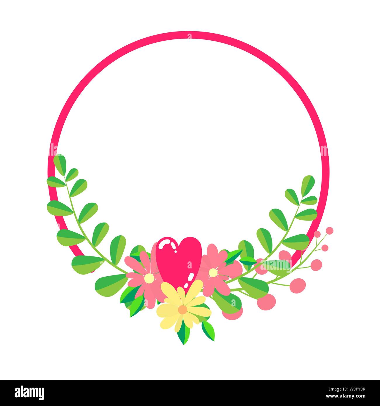vector illustration of floral wreath template in flat design style with ...