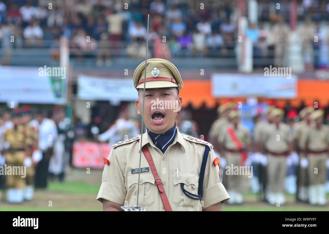 Dimapur, India. 15 August, 2019: Parade Commander shouts command to ...