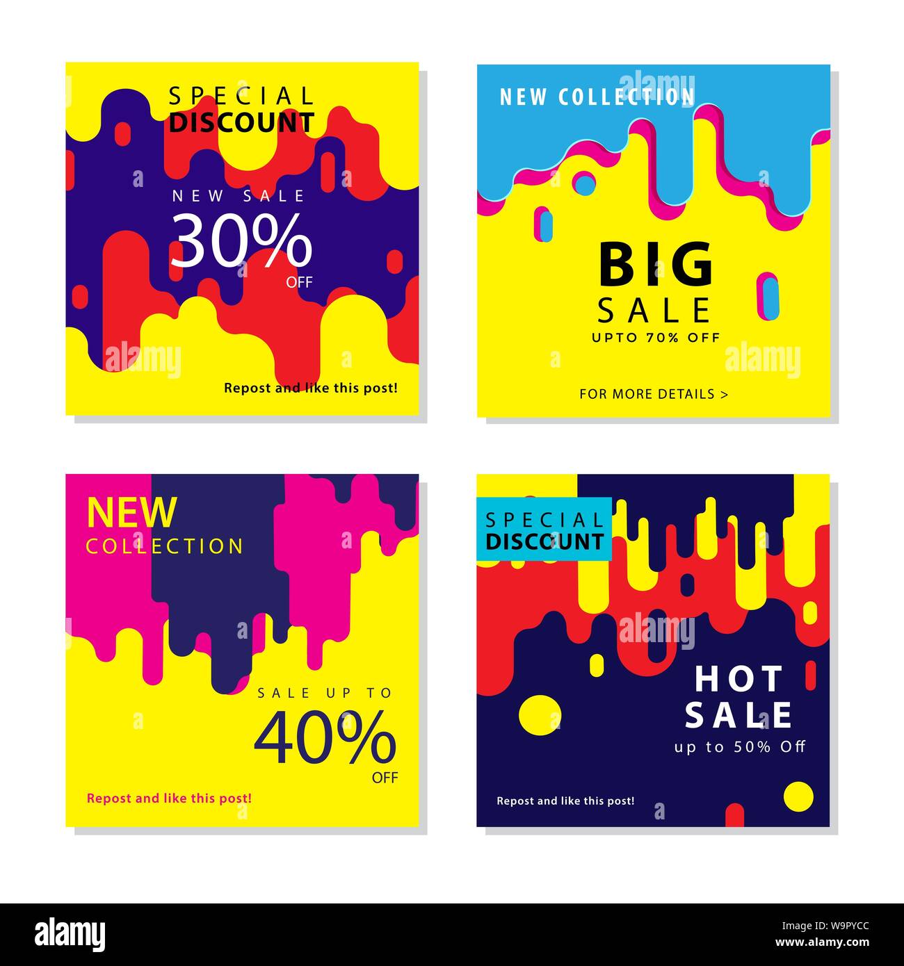 Collection of square social media post template with rounded modern ...