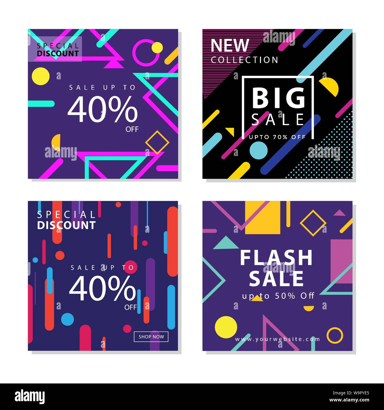 Collection of social media post template with trendy geometric shapes ...