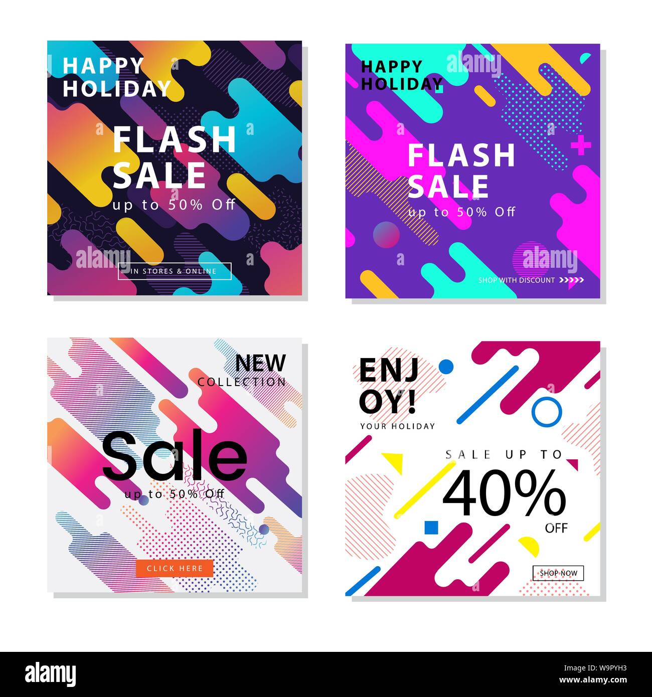 Collection of square social media post template with rounded modern ...