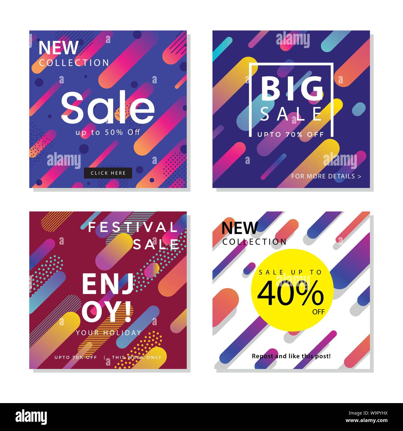 Collection of square social media post template with rounded modern ...