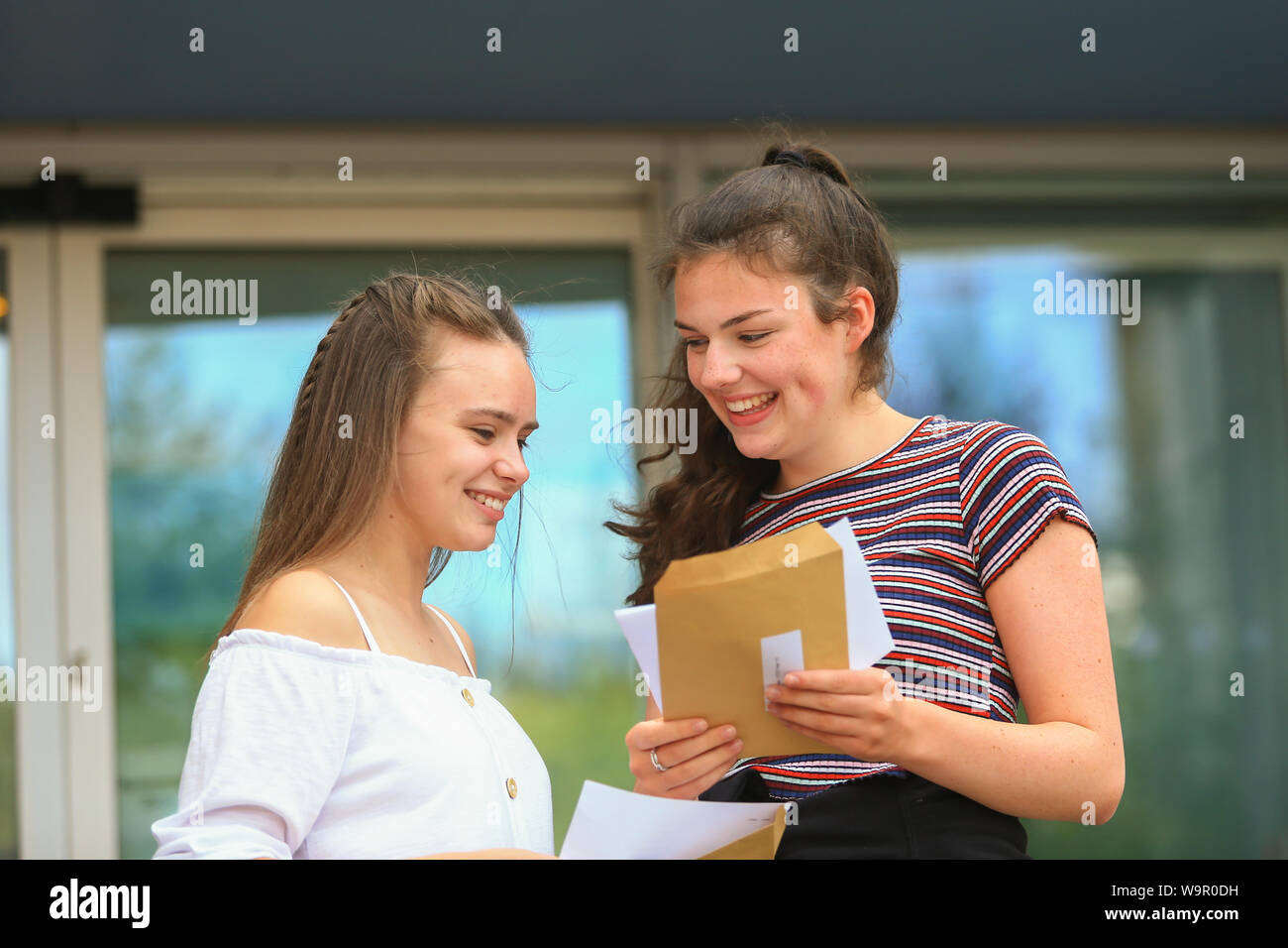 Two young girls with their A Level exam results, 2019 Stock Photo - Alamy