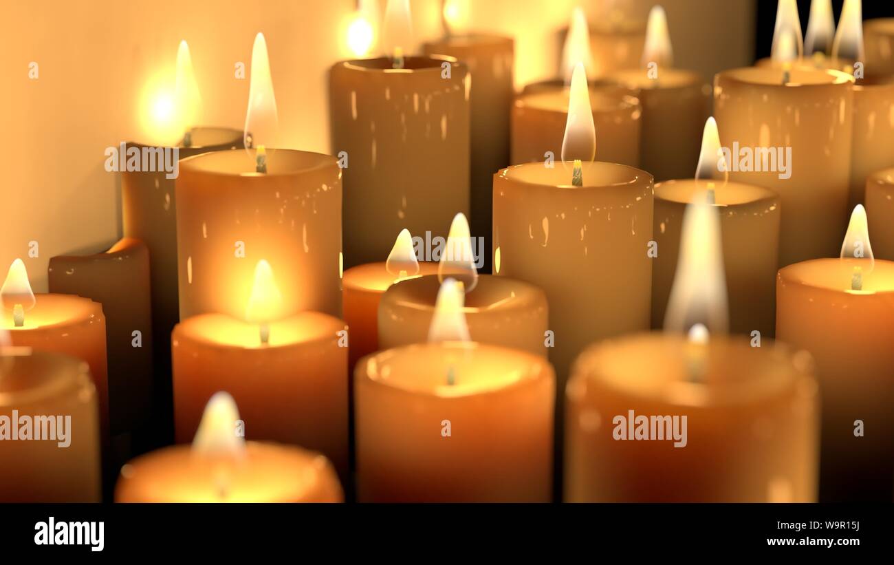 3d rendering candles soft focus vigil mourning lost life sadness ...