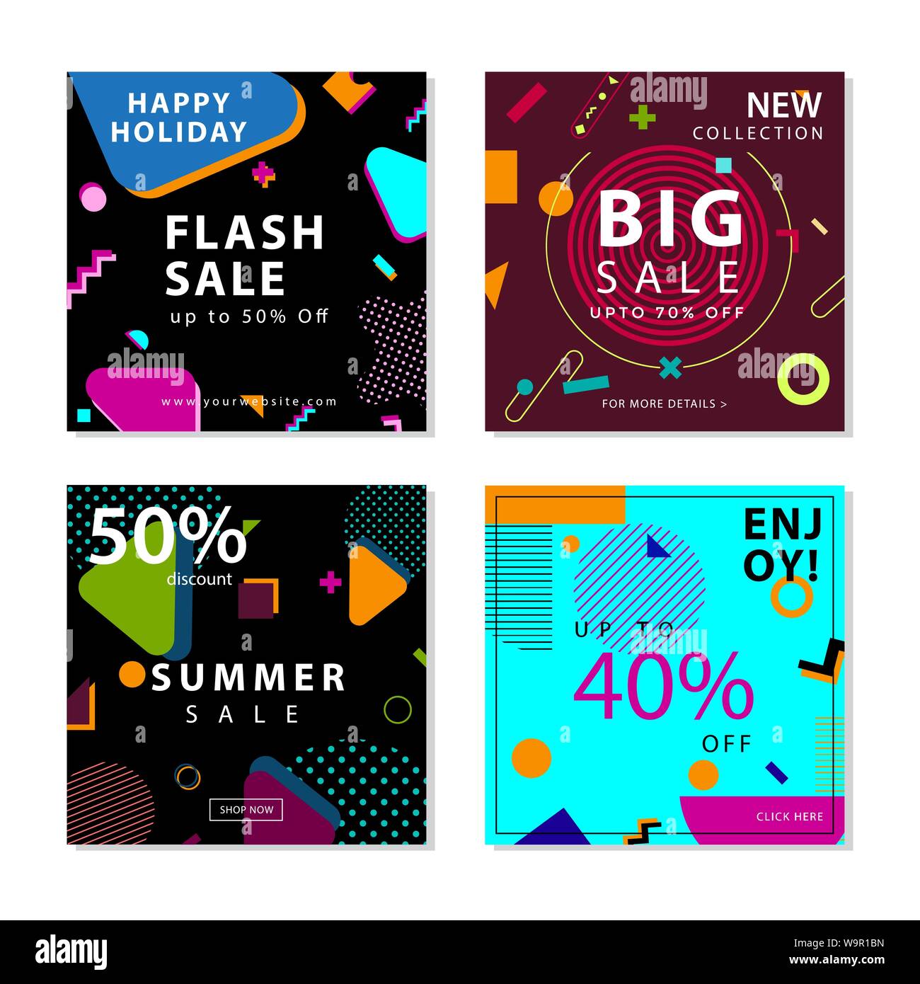 Collection of social media post template with trendy geometric shapes ...