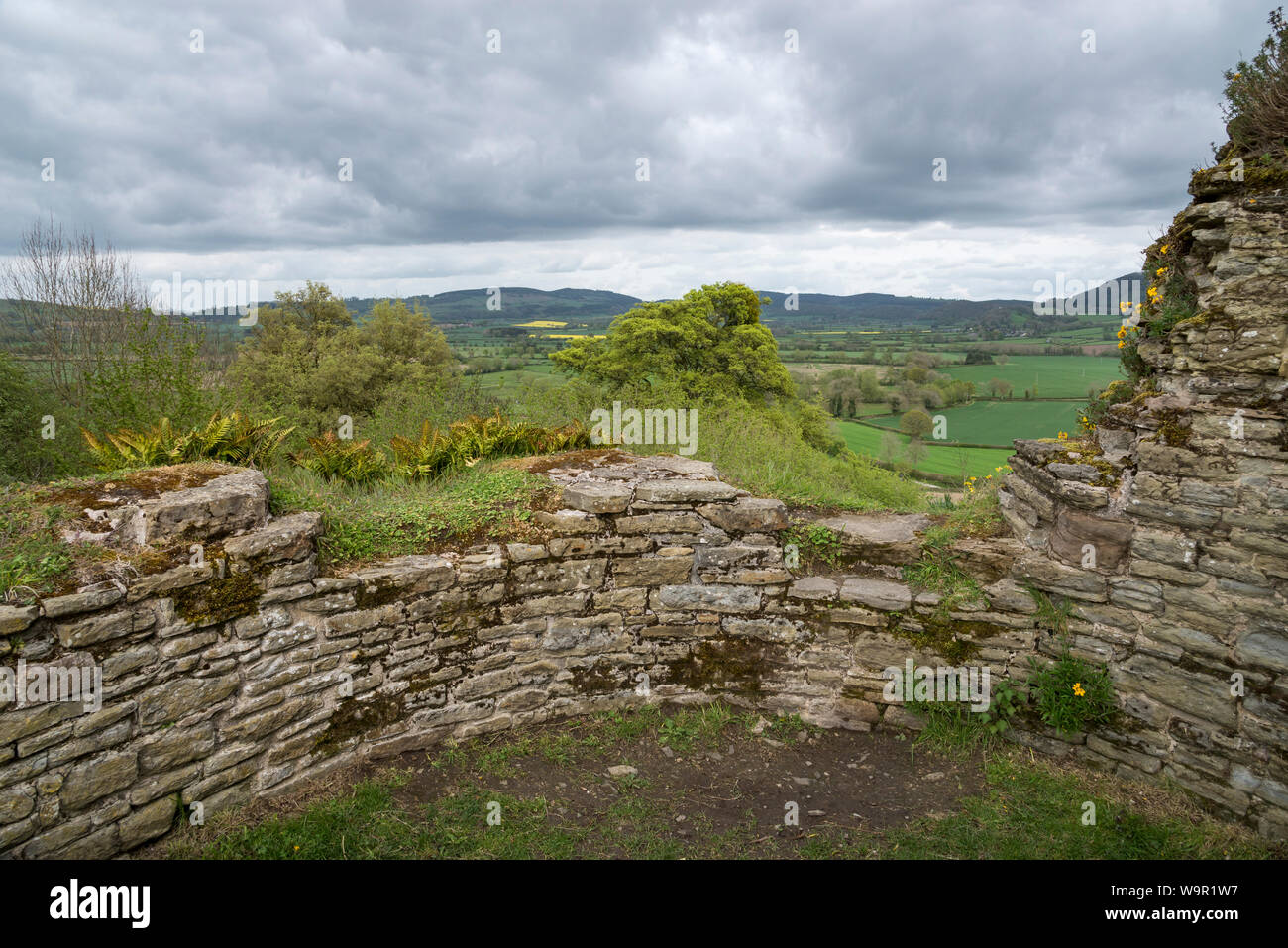 Wigmore castle near Ludlow in Herefordshire, England. A ruined medieval ...