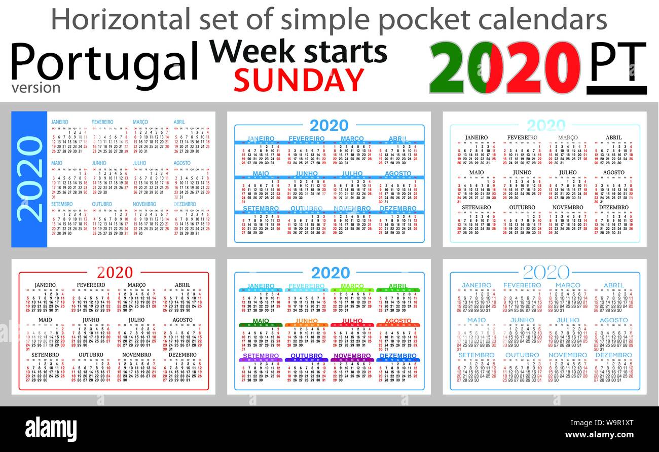 Portugal set of pocket calendars for 2020 (Two thousand nineteen). Week ...