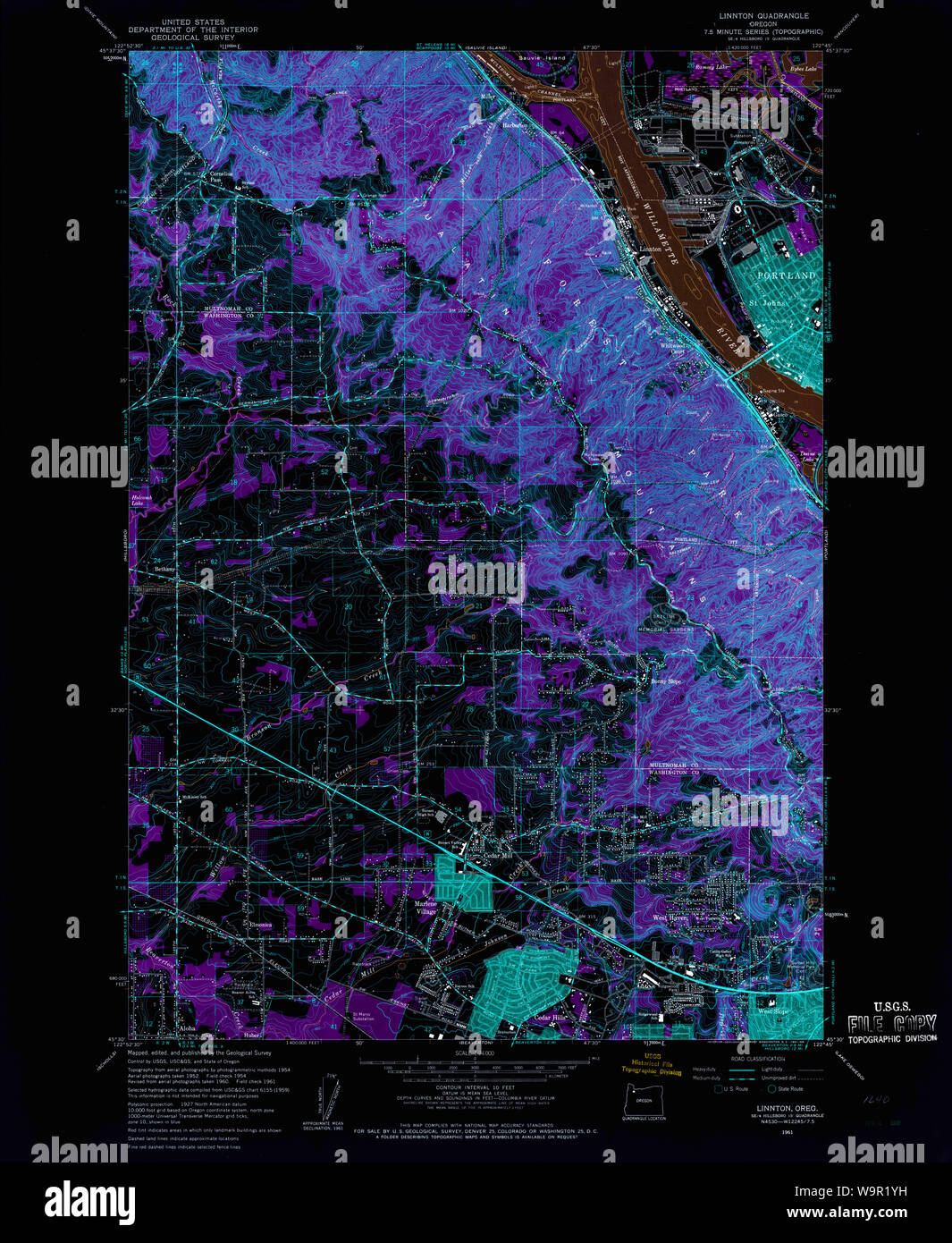USGS Topo Map Oregon Linnton 280526 1961 24000 Inverted Restoration ...