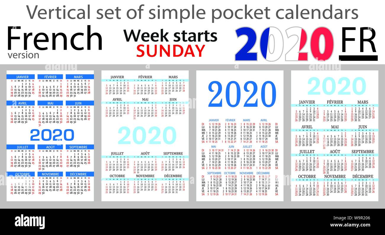 India set of pocket calendars for 2020 (Two thousand nineteen). Week ...
