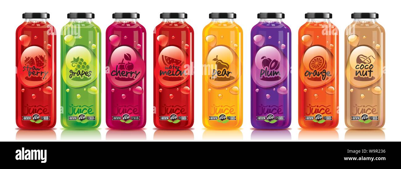 Ready design vector juice, fruit glass bottle set Stock Vector Image ...