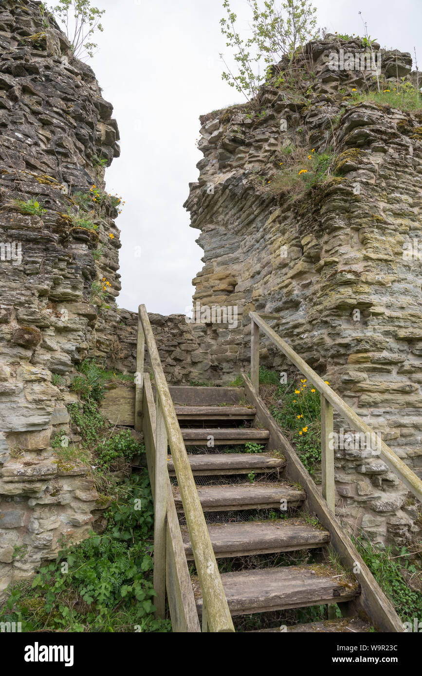 Wigmore castle near Ludlow in Herefordshire, England. A ruined medieval ...