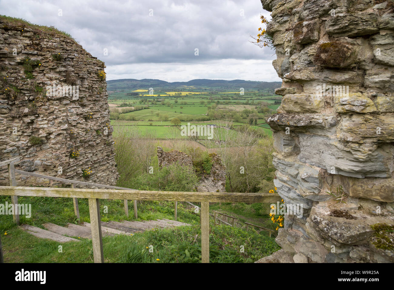 Wigmore castle near Ludlow in Herefordshire, England. A ruined medieval ...