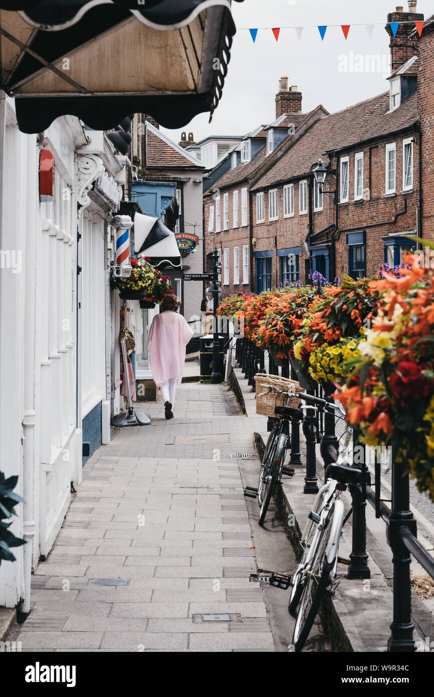Lymington, UK - July 14, 2019: Bikes parked on a street in Lymington ...