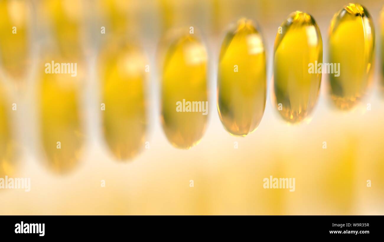 3d rendering Fish oil fish swimming through Capsule supplements healthy ...