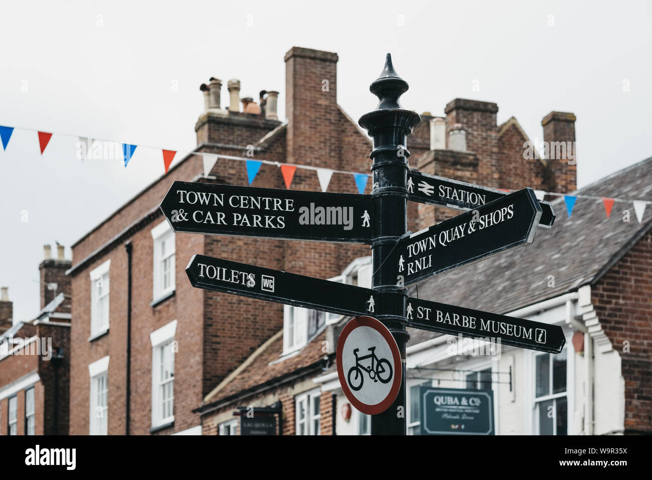 Lymington, UK - July 14, 2019: Directionals signs on a street in ...