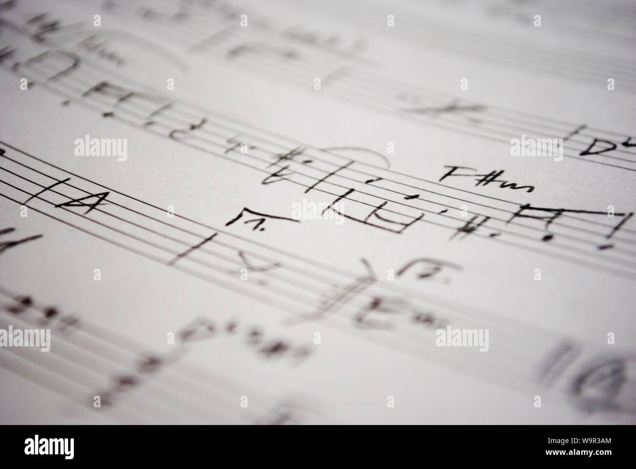 Handwritten music notes (Notes and chord symbols) close up Stock Photo ...
