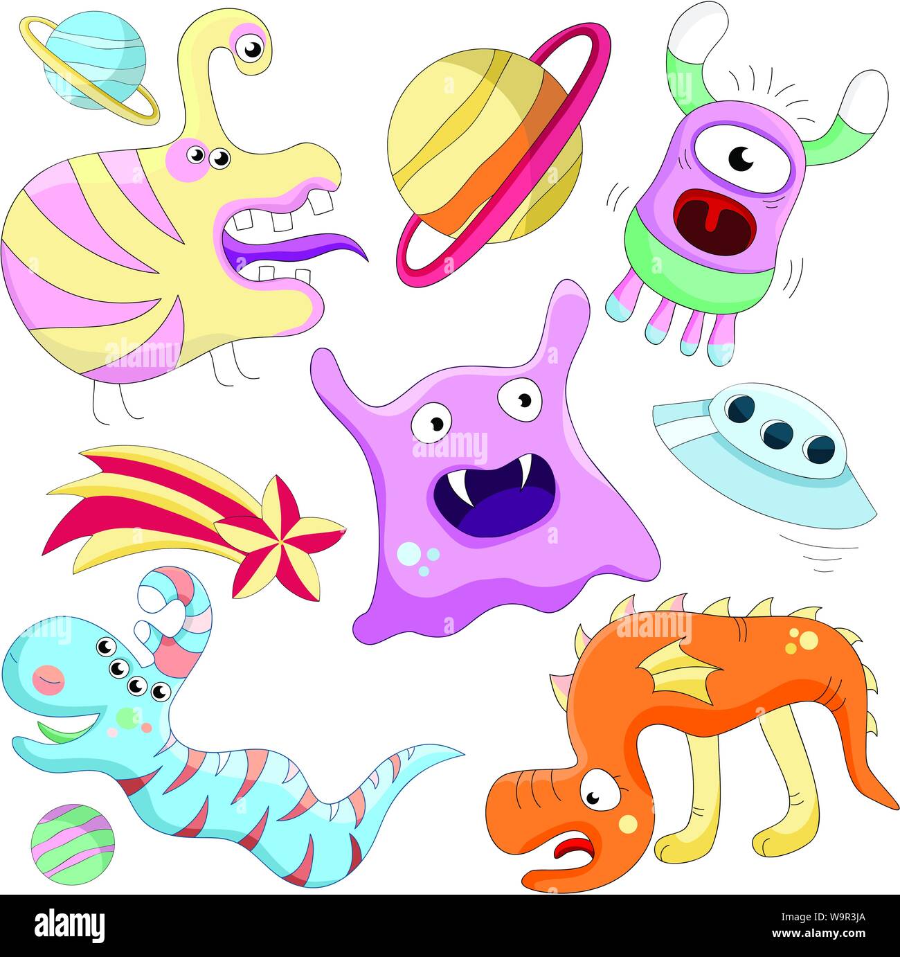 Vector set of aliens and monsters. Isolated over white Stock Vector ...