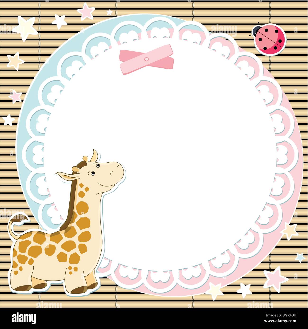 Vector background with cute giraffe and ladybird Stock Vector Image ...