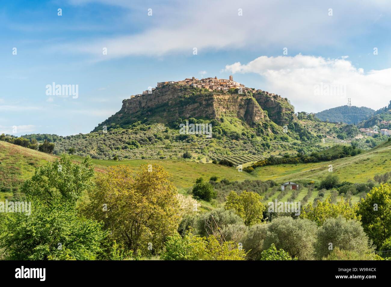 View of historic village Santa Severina located in hilly region ...