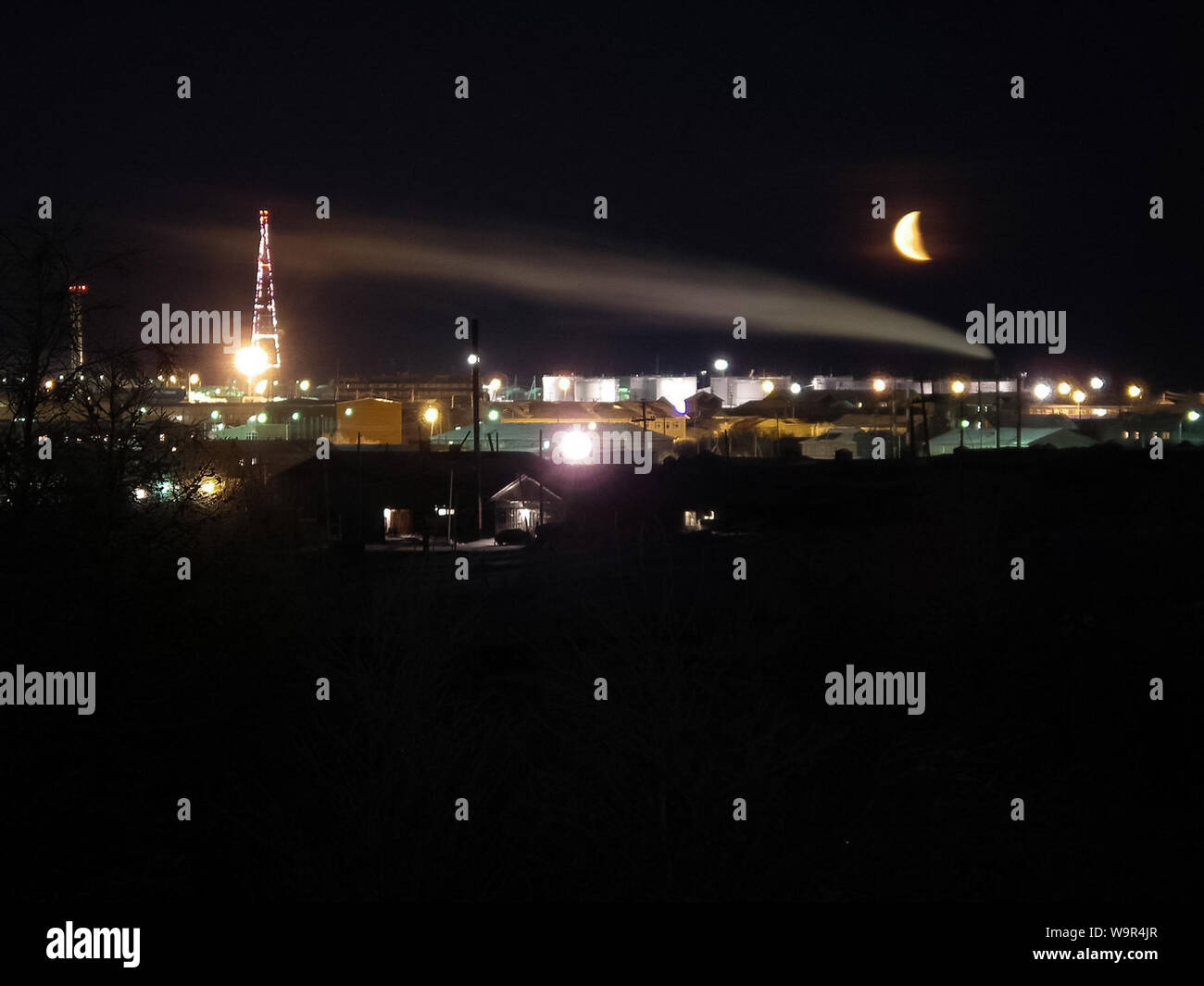 Night Salekhard. Night city in colorful lights. Salekhard is the ...