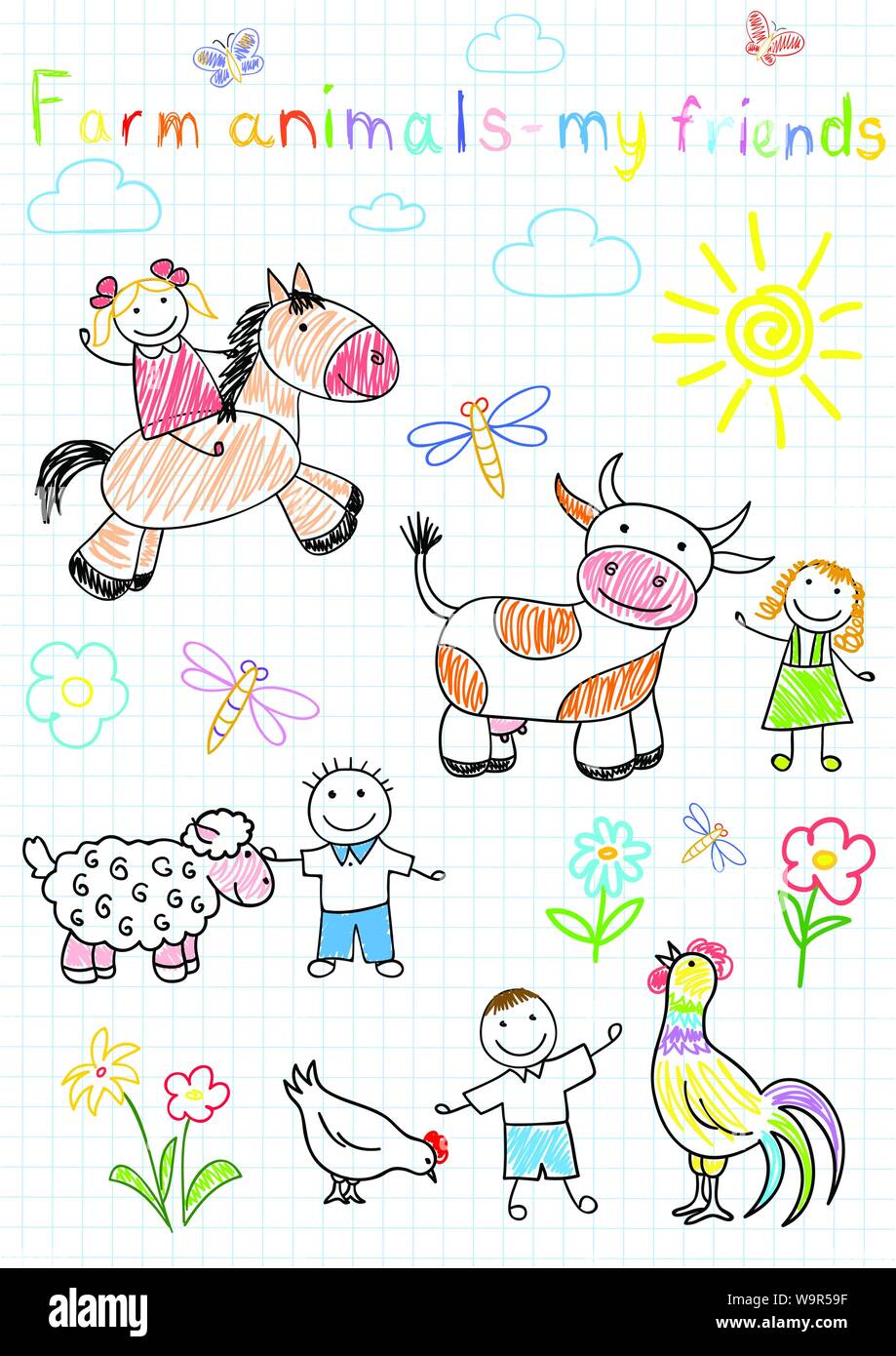 Farm Animals Clipart For Kids Set Of Cartoon Cute Farm Animals Faces