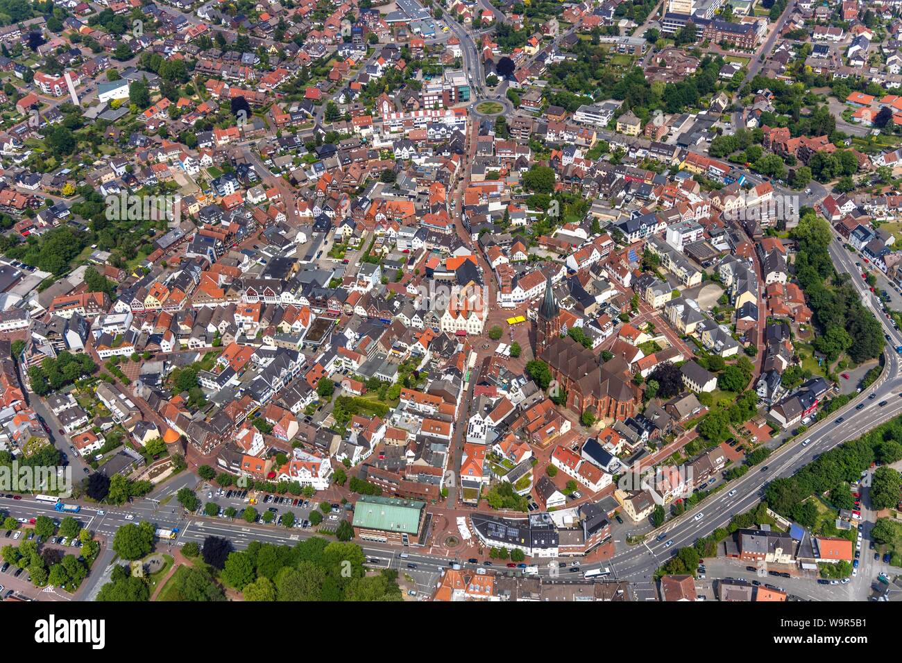 Aerial view, circular city centre, Haltern am See, North Rhine ...