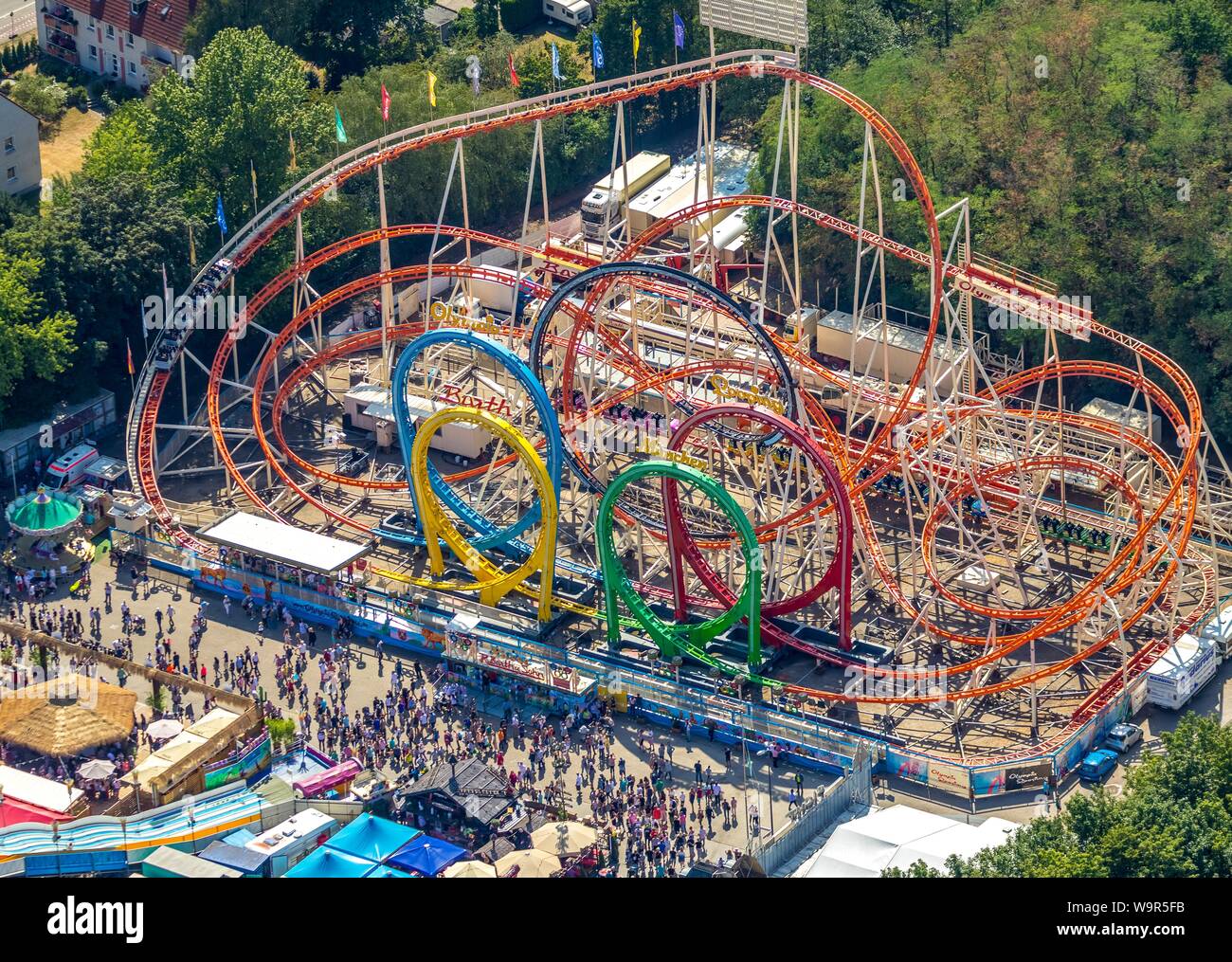 Aerial view, Cranger Kirmes, roller coaster Olympia Looping, Herne ...