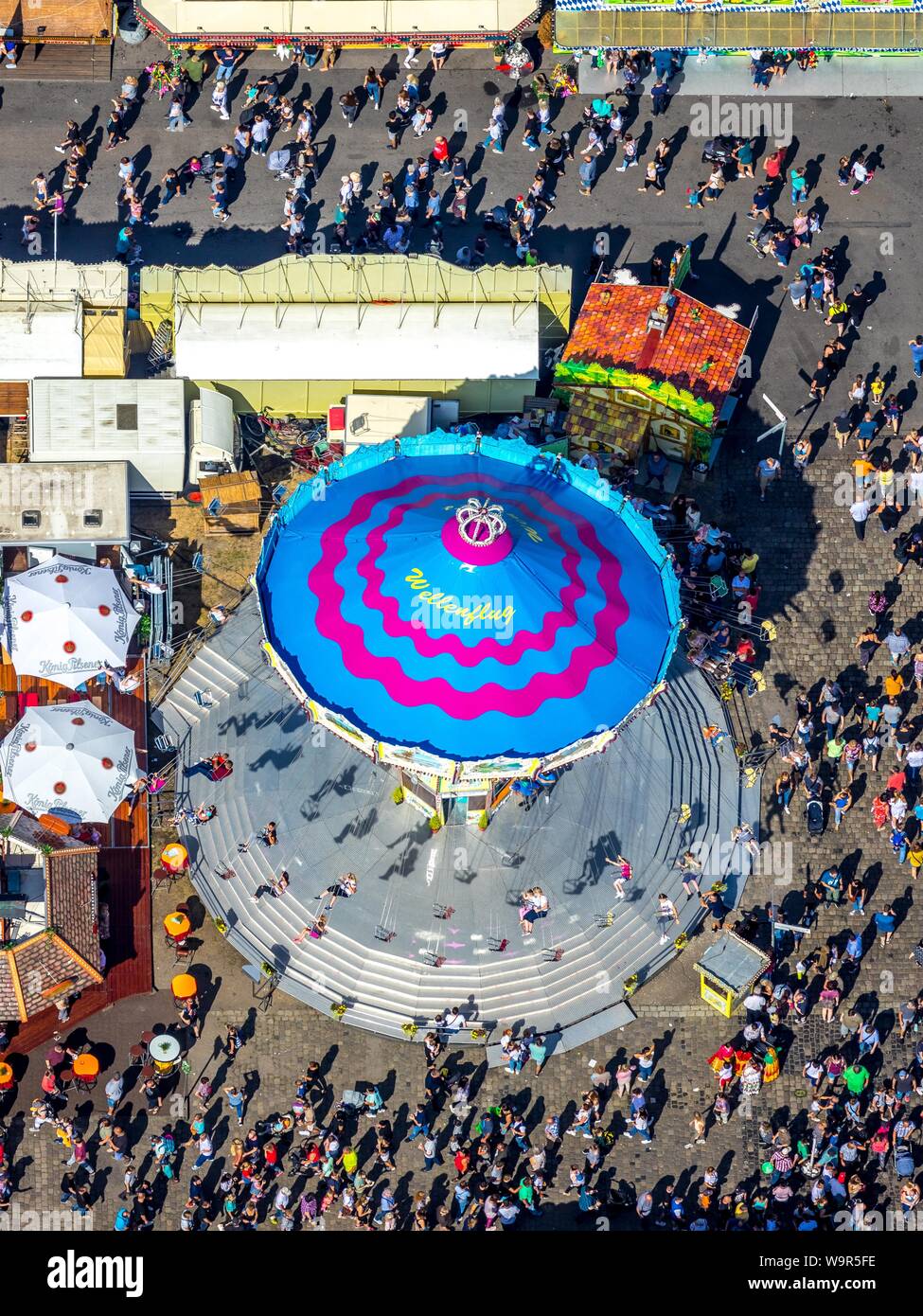 Aerial view, Cranger Kirmes, crowd at the chain carousel, Herne, Ruhr ...