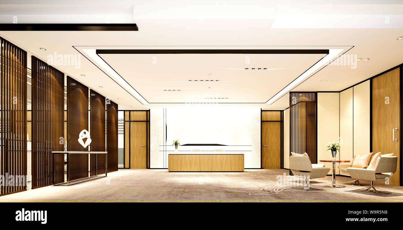 3d render of luxury hotel lobby reception Stock Photo - Alamy