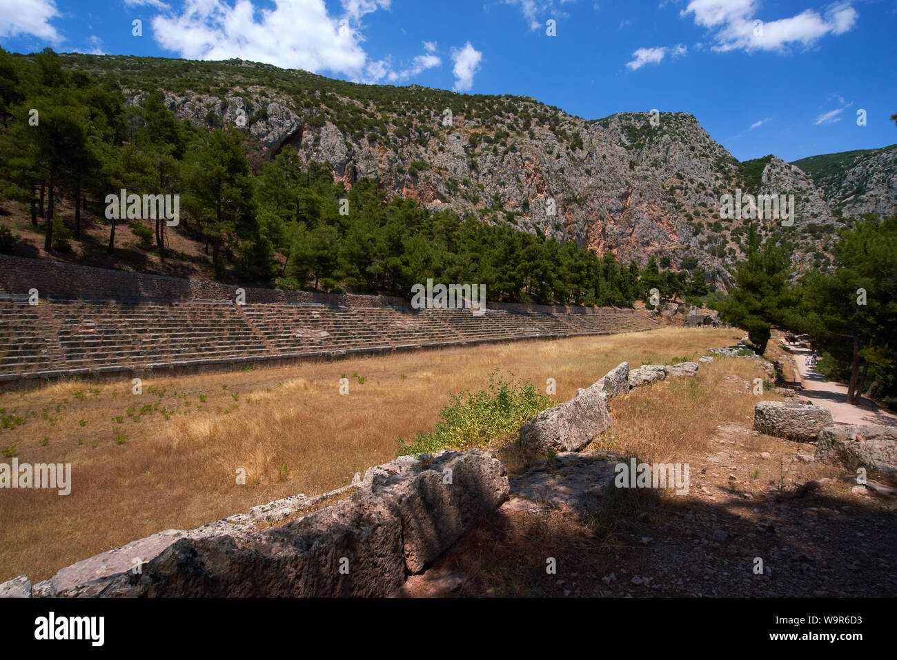 The ancient stadium at the top of the site at Delphi in Greece, where ...