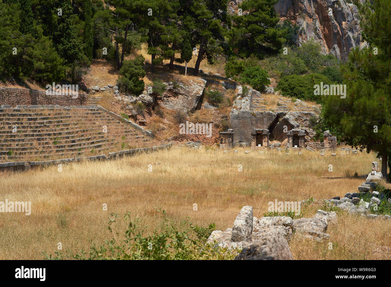 The ancient stadium at the top of the site at Delphi in Greece, where ...
