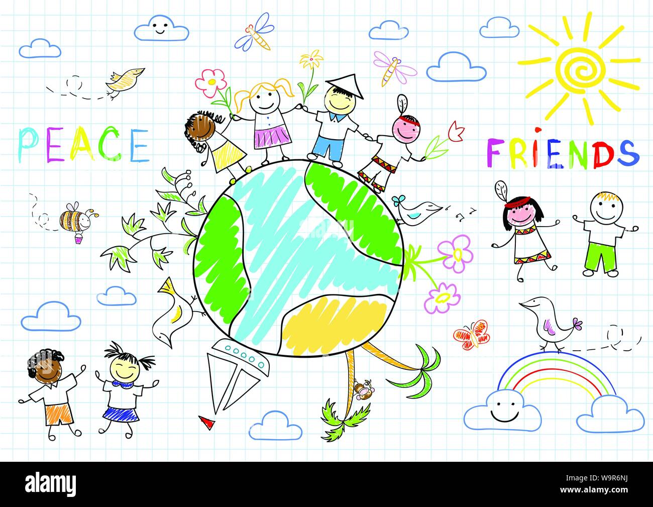 Happy friends. Sketch on notebook page Stock Vector Image & Art - Alamy