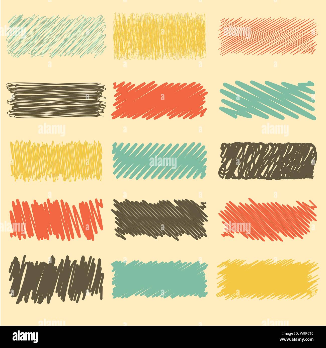 Vector collection of retro scribbled lines with hand drawn style of red ...