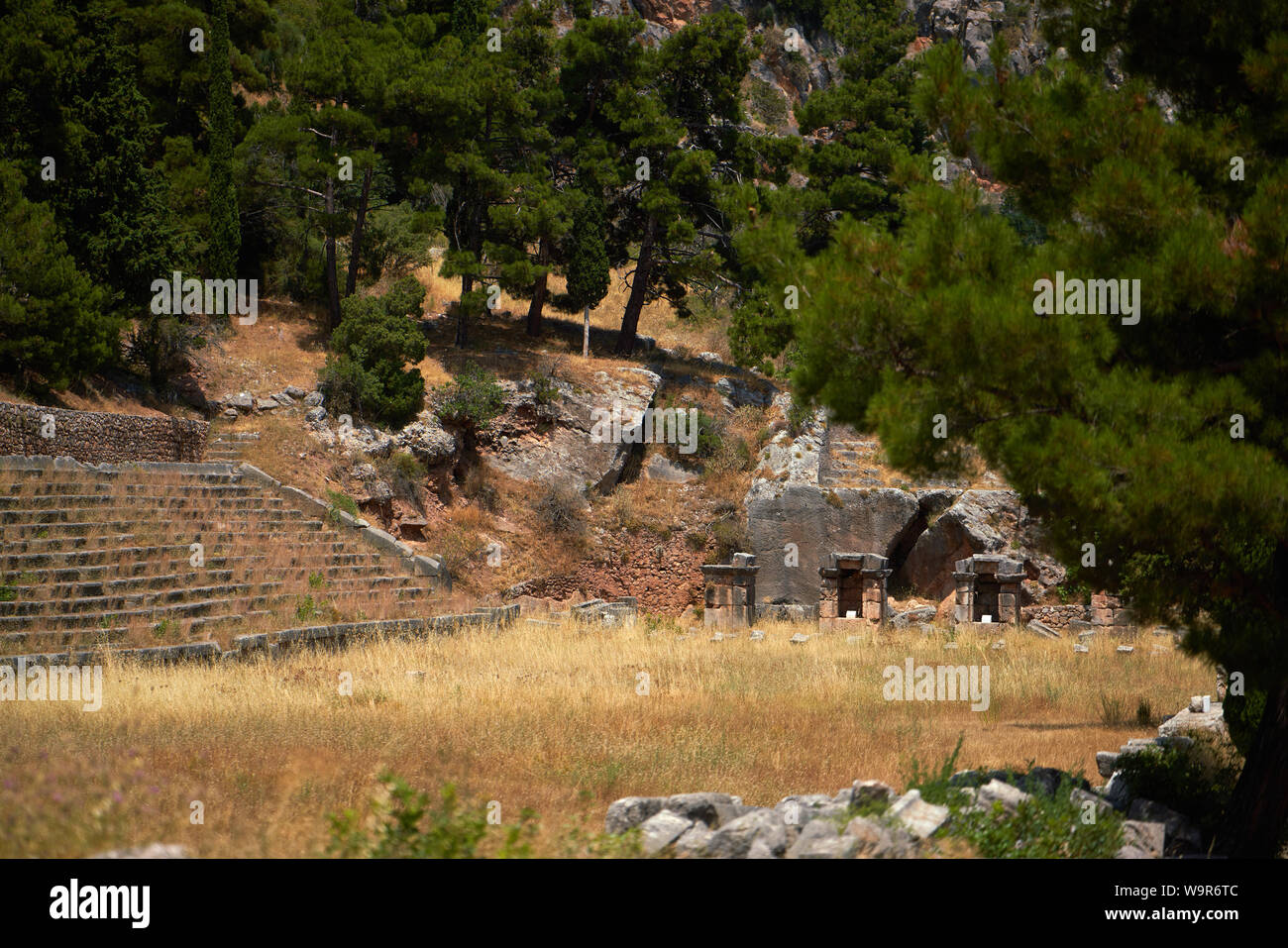 The ancient stadium at the top of the site at Delphi in Greece, where ...